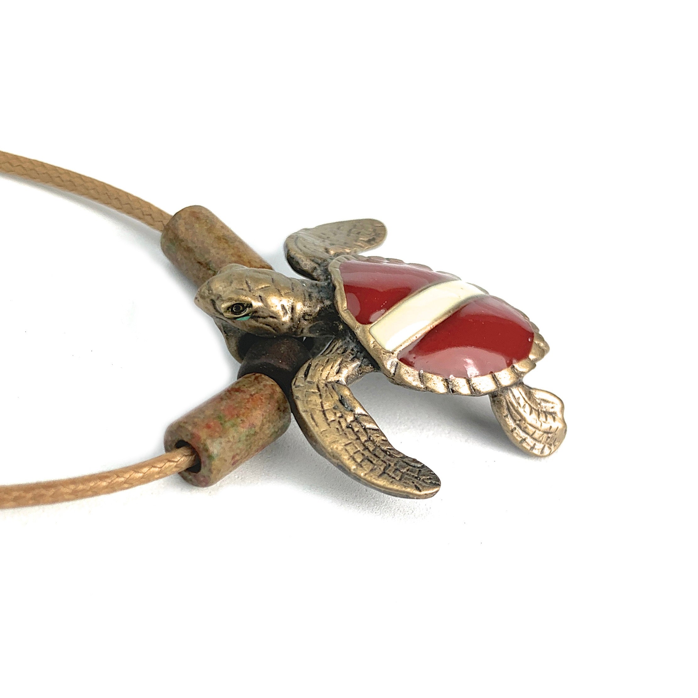 Dive Turtle Necklace for Men and Women- Solid Bronze Hawksbill Sea Tur